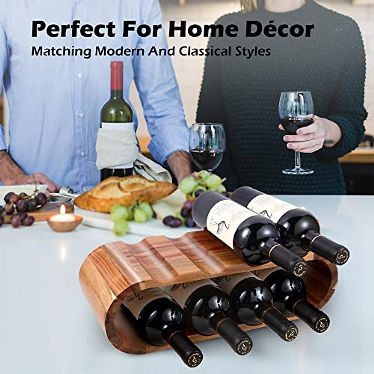 Suhnerbell Wooden 8-Bottle Wine Racks Countertop, Premium Acacia Wine Bottle Holder，countertop Wine Rack Inserts for Cabinet，Display for Home Décor and Wine Gifts, No Need Assembly