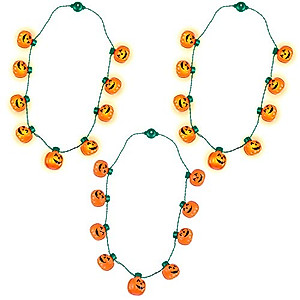 Aodaer 3 Pack LED Light Up Halloween Pumpkin Lantern Necklace for Holiday Halloween Party Favors