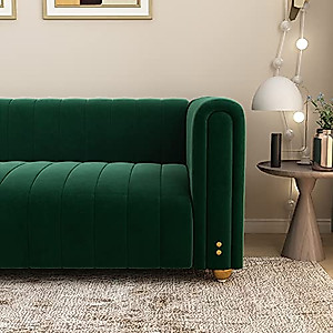 Green Velvet Couch Sofa Loveseat, 81.3 Wide Mid Century Modern Couch Small Spaces Love Seat Tufted Chesterfield Velvet Sofa Futon with Gold Leg, Comfy 3 Seat Extra Deep Sofas Couches for Living Room
