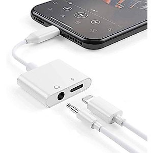 iPhone Headphones Adapter, Apple MFi Certified 2 in 1 Lightning to 3.5 mm Headphone Jack Adapter Dual Ports Dongle Charger Jack & AUX Audio 3.5mm Earphone Accessory for iPhone 12/11/X/XS/XR/8/7/SE