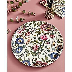 Spode Creatures of Curiosity Collection Round Birch Serving Tray, White Floral Motif, Round, 12-Inch, Platter for Entertaining, Food and Dishwasher Safe