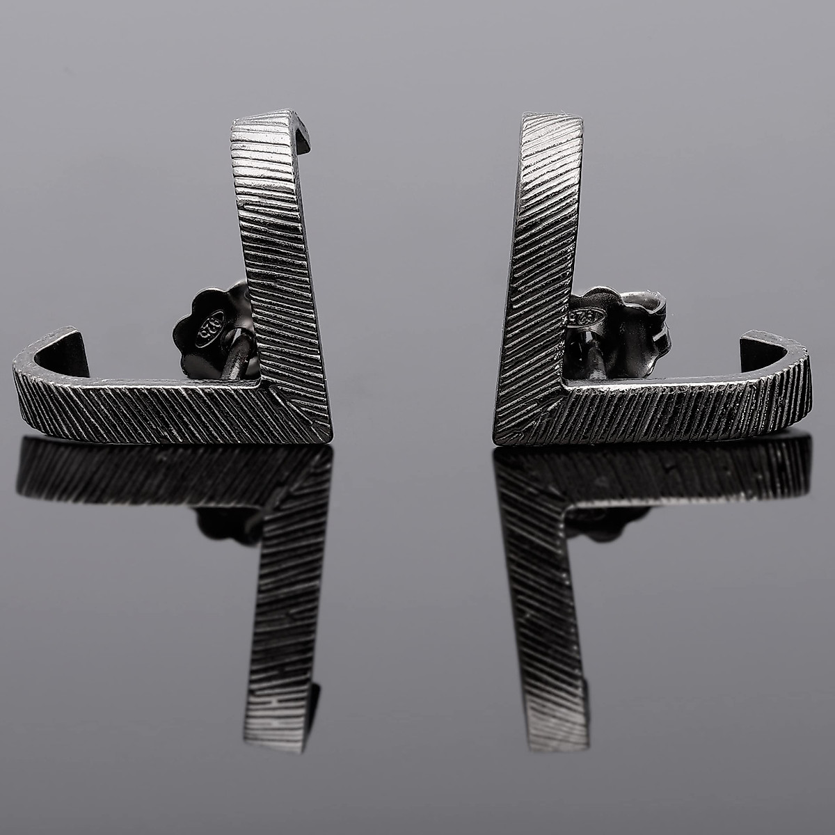 Handmade stud earrings Black sterling silver men's earring studs unusual unique for men earrings men jewelry for him boyfriend male earrings