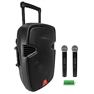 Rockville RAM12BT 12" Rechargeable Powered 600W PA Speaker+2 Mics+Bluetooth+Stand