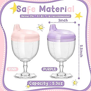 2 Pcs Baby Wine Sippy Cup Plastic Goblet Cup No Spill Wine Glass Sippy Cup Baby Goblet Cup Baby Sippy Cup Wine Glass Beverage Mug Milk Bottle with Lid for Kids on Birthday Party (Pink, Purple)