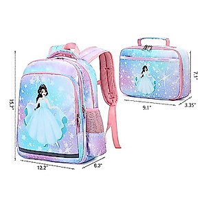 YCBB Kids Backpacks for Girls Princess School Backpack Set with Lunch Tote Bag Lightweight Preschool Kindergarten Elementary School Backpacks