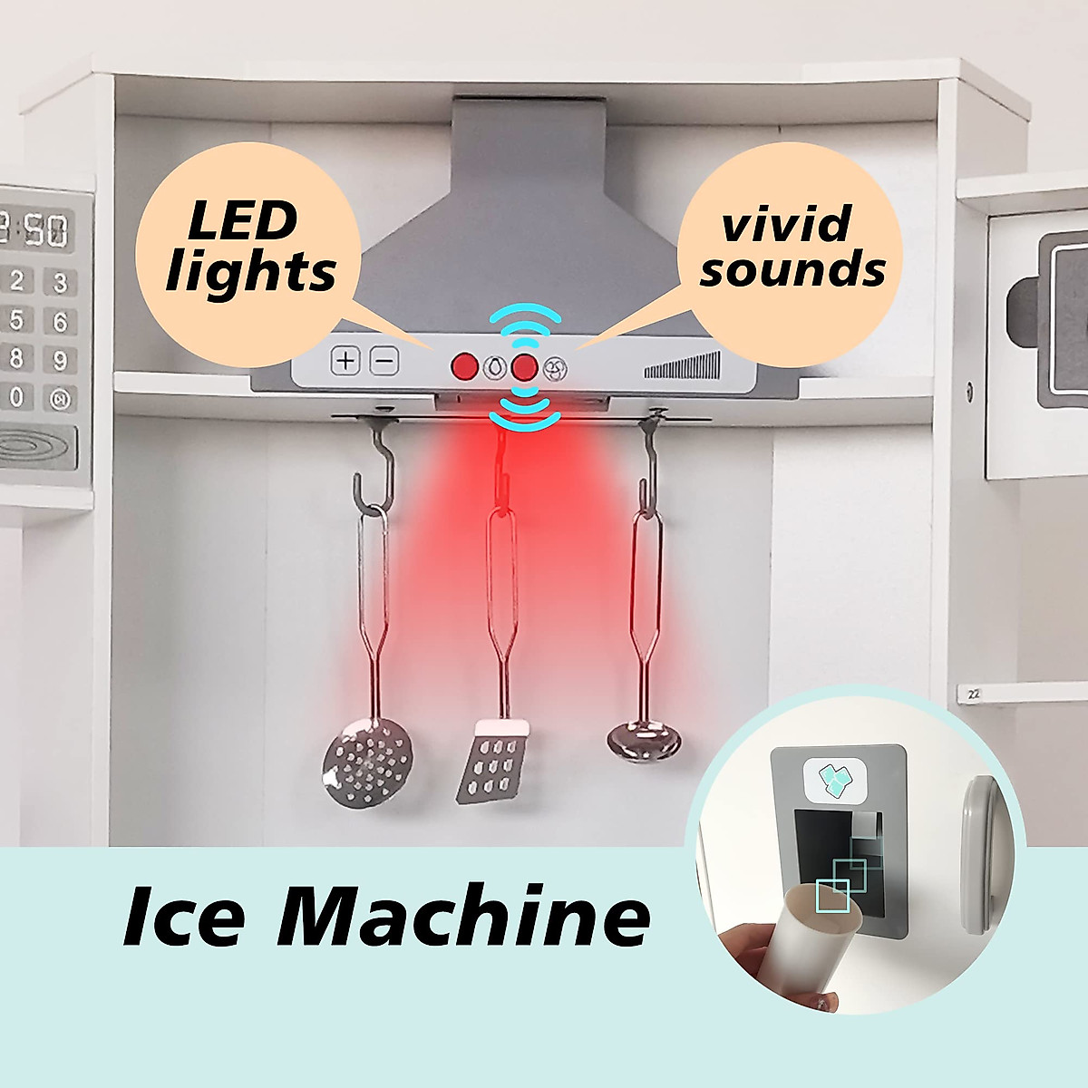 TaoHFE Corner Play Kitchen with Lights&Sounds White Kitchen for Kids Toddler Kitchen Set with Washer Chalkboard Wooden Kitchen Kids Playset with Washing Machine Range Hood Girls boys Gift for Ages 3+