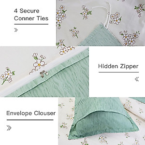 Usfivefam Floral Duvet Cover Set Queen,3pcs Green Floral Printed Duvet Cover Reversible Garden Style Patterned Bedding Set Botanical Comforter Cover with Zipper Closure,Soft and Luxury,90 * 90"