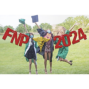 FNP 2024 Banner, Nurse Graduation Decorations, Nursing School Survivor, Masters Degree Graduation Decor Supplies Red Gold