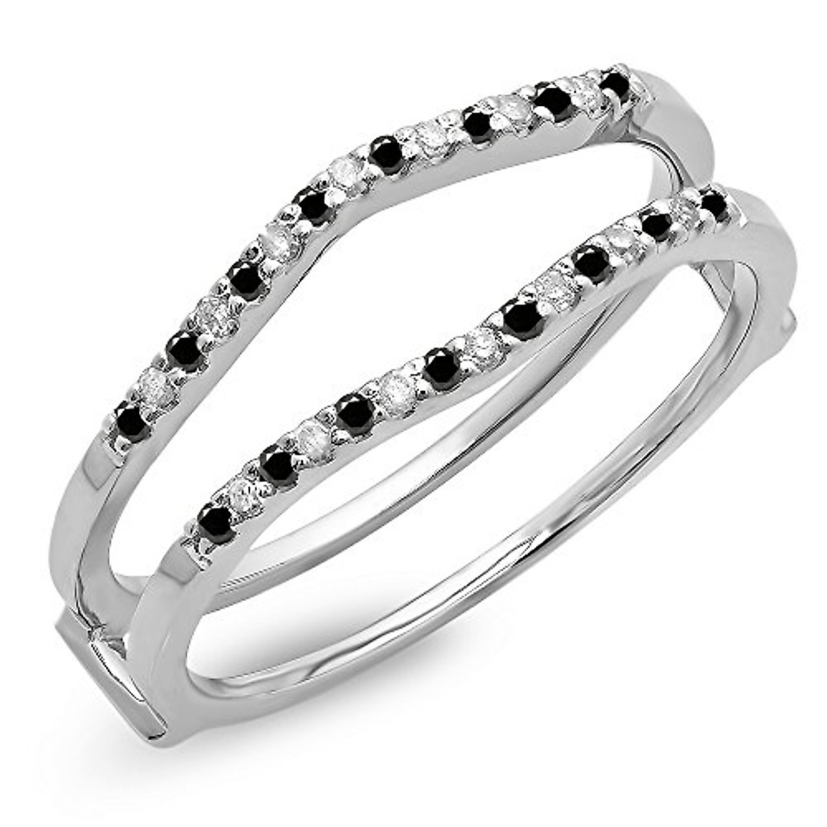 Dazzlingrock Collection Round Alternate Black Diamond & White Diamond Wedding Enhancer Guard Ring for Women in 10K White Gold, Size 8