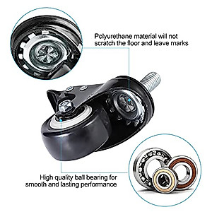 2" Stem Caster Wheels Heavy Duty Threaded Swivel Caster Wheel No Noise Swivel Castors for Trolley, Workbench, Furniture, 440 Lbs Load Capacity Set of 4 (2 with Brake & 2 Without)