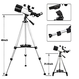 Telescopes for Adults, 70mm Aperture 400mm AZ Mount, Telescope for Kids Beginners, Fully Multi-Coated Optics, Astronomy Refractor Telescope Portable Telescope with Tripod, Phone Adapter, Backpack