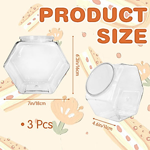 Woozettn 3 Pcs Plastic Candy Jars,Clear Cookie Jars 71 Oz for Kitchen Counter,Hexagon Cookie Jars with Lids,Plastic Dry Food Jar for Candy Buffet