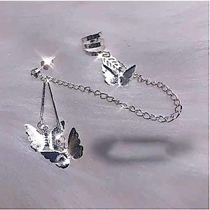 Butterfly Cuff Chain Earrings Silver Tassel Crawler Earring Wrap Earrings Crystal Drop Earring Set Jewelry Gift for Women
