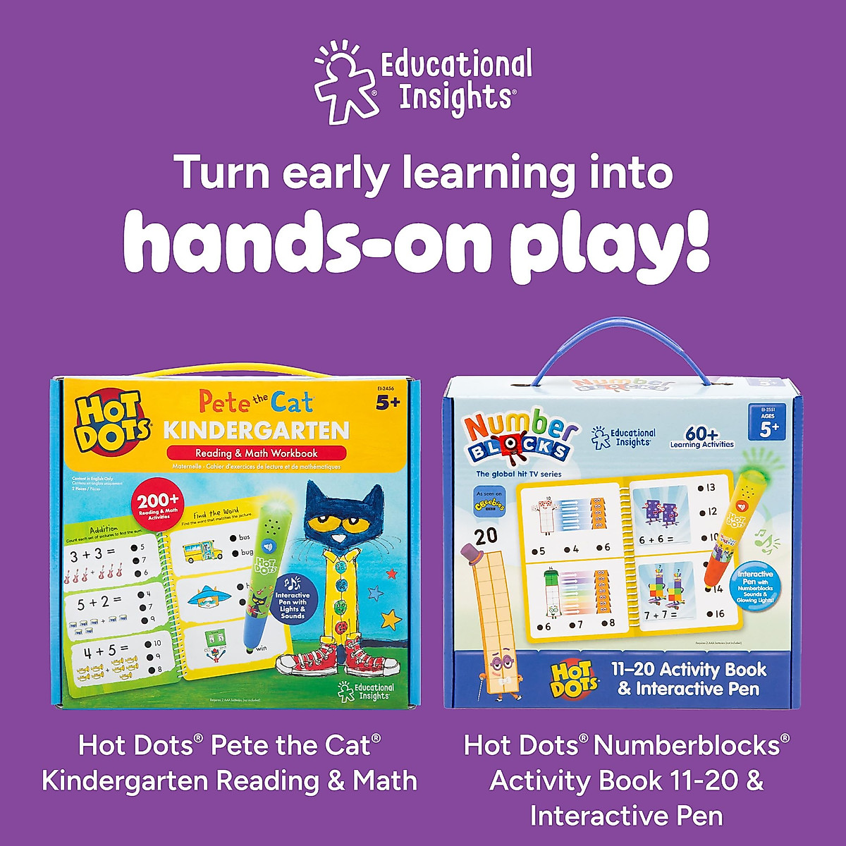 Educational Insights Hot Dots Jr. Let's Master Kindergarten Reading Set, Homeschool & Kindergarten Learn to Read Workbooks, 2 Books & Interactive Pen, 100 Reading Lessons, Ages 5+