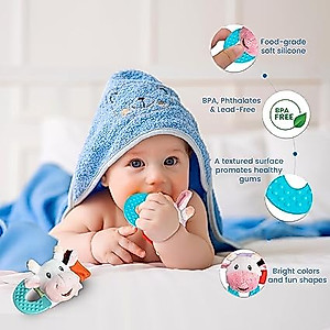 Wristy Buddy Teething Ring for Babies 0-6 8 10 12 Months | Cute Soft Cow Teething Toys & Gloves | Baby Teething Relief Toy Pack | Infant Chew Toys for 3-6 Months, 1 2 3 Years