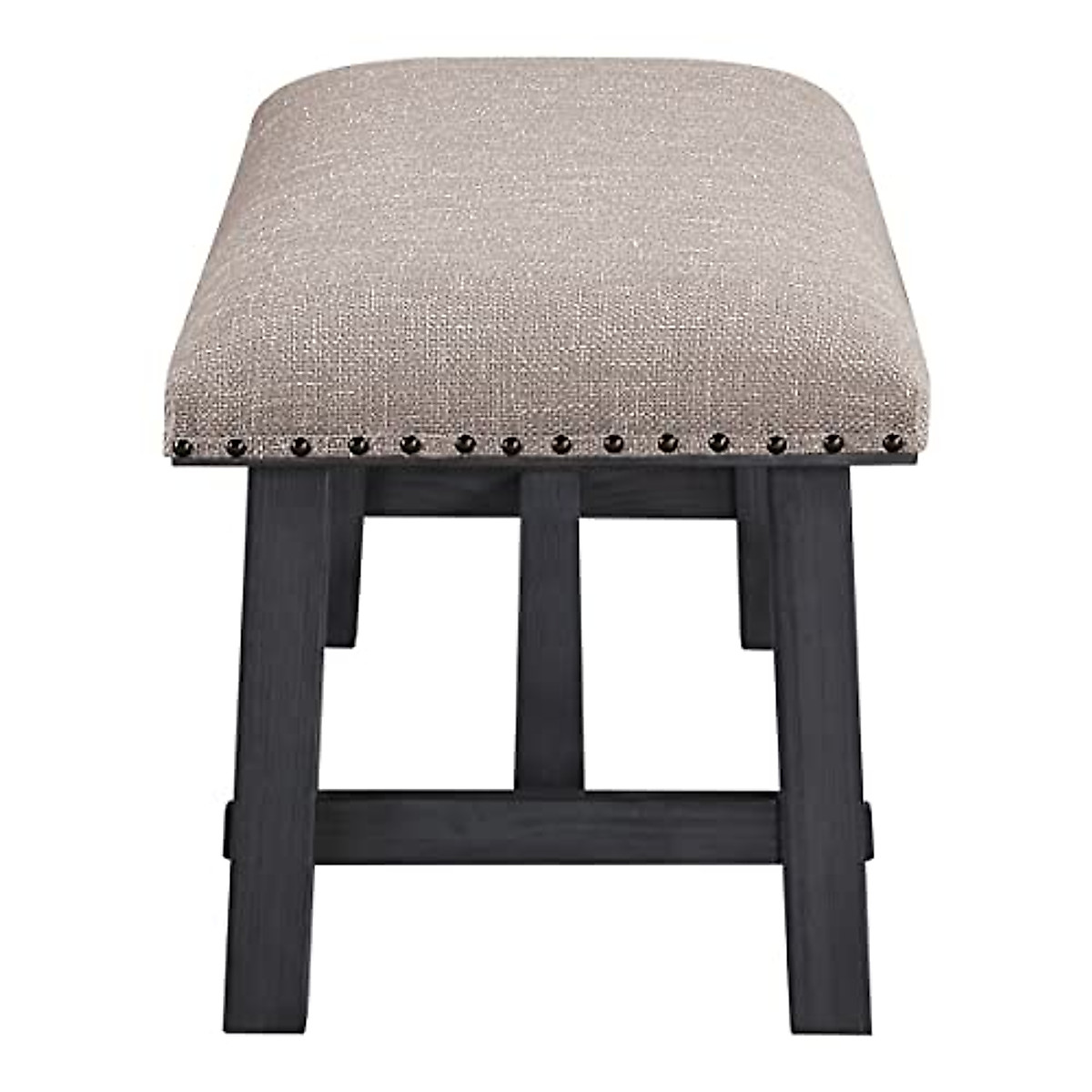 OSP Home Furnishings Callen Bench with Antique Bronze Nailhead Trim, Antique Grey Frame and Grey Fabric
