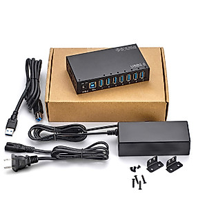 USB 7 Port Hub - Powered USB 3.0 Hub - Aluminum USB Hub -USB Splitter Hub 12V 3A 36W Power Adapter