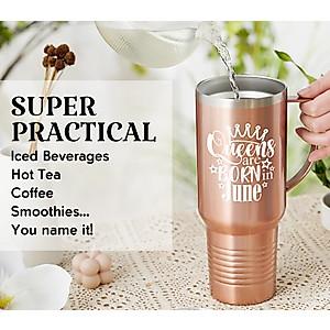Onebttl Funny Birthday Gifts for Women, Her, Birthday Queen, 40 oz Tumbler with Handle, Rose Gold, Queens are Born in July