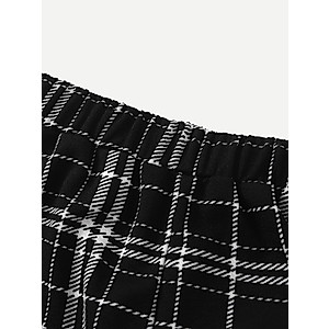 SOLY HUX Girl's Letter Print Short Sleeve Tee Top and Plaid Pants Set 2 Piece Outfits Black 11-12Y