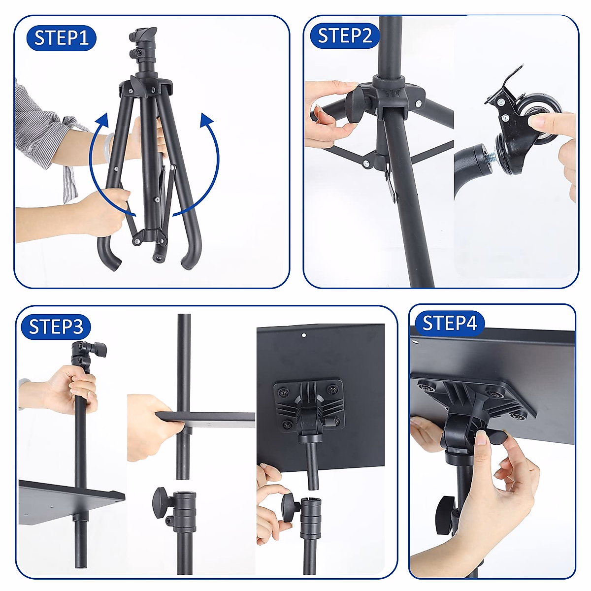 Projector Stand Tripod Adjustable Height, with Wheels, 2 Shelves, Mouse Tray Laptop Tripod, Outdoor Projector Stand for Backyard, Studio