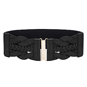 GRACE KARIN 50s Retro Wide Belts Elastic Woven Bohemia Cinch Belts for Women Dresses Black S