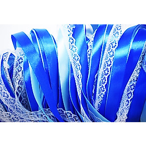 100 Pack Blue Lace Wedding Ribbon Wands Streamers with Bells Silk Fairy Wands Sticks Wedding Exit Ribbon for Party Activities Bridal Shower Send Off Holiday Celebration