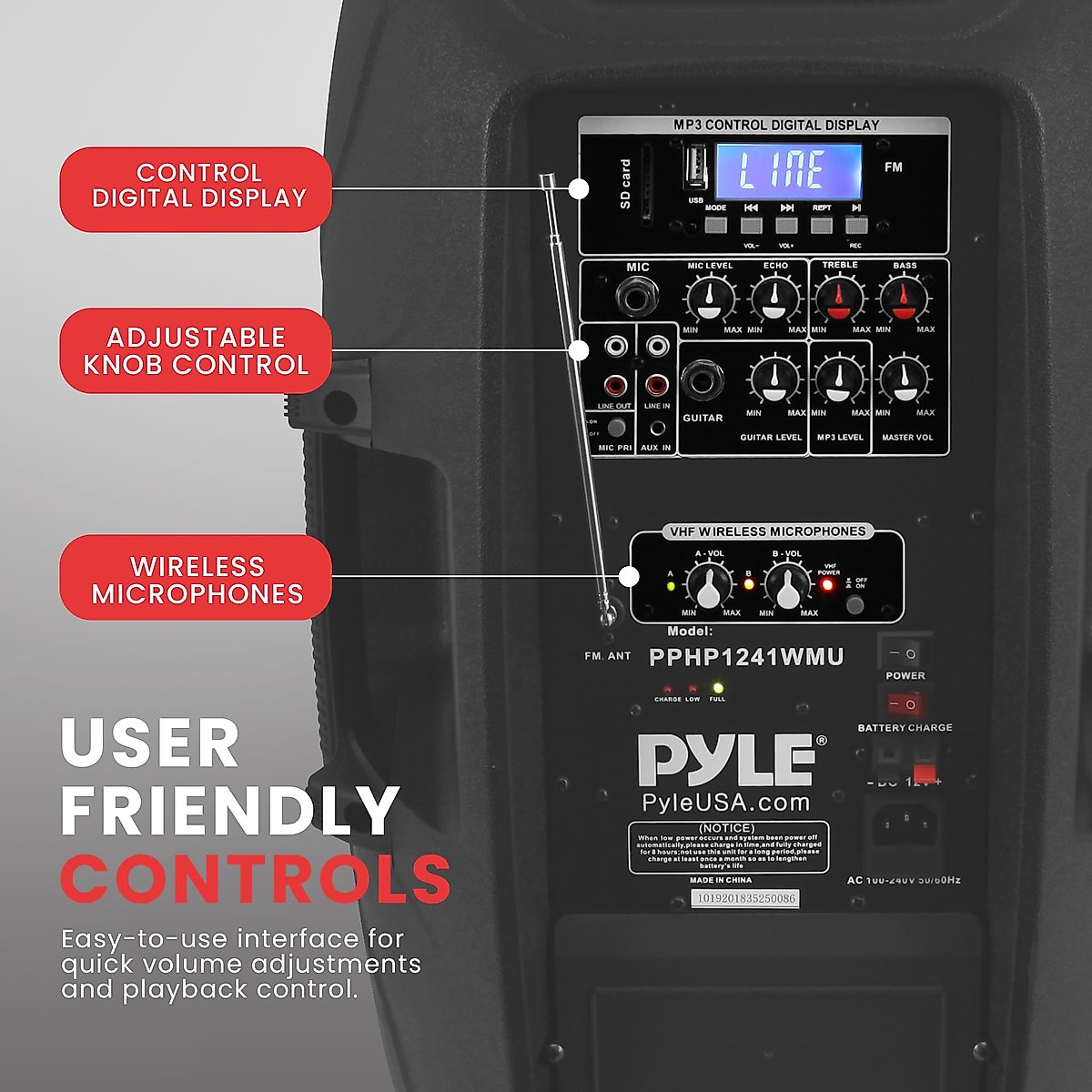 Pyle Wireless Portable PA Speaker System-Compatible with Bluetooth,Active Loudspeaker,1000 Watt Powered 2-Way Waterproof Amplifier, 12” Subwoofer, Tweeter, RCA, XLR, Mic In for Dj & Party-PPHP1241WMU