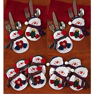 ROBERTS 8PCS Set Christmas Decor Santa Suit Snowman Holder Pocket Dinner Cutlery Bag Tableware Silverware Holders Pockets Home Decoration