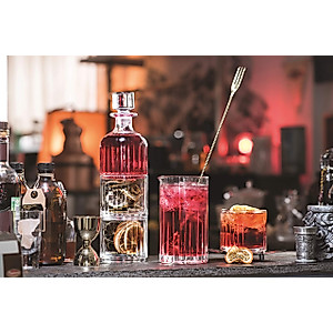 Glass 3 Pc Set, Crystal Glass Whiskey Decanter with 2 Tumblers, Stackable, Double Old Fashioned Tumblers, DOF, Decanter is 12 Oz, Each D.O.F. Tumbler is 12 Oz, by Barski, Made in Europe