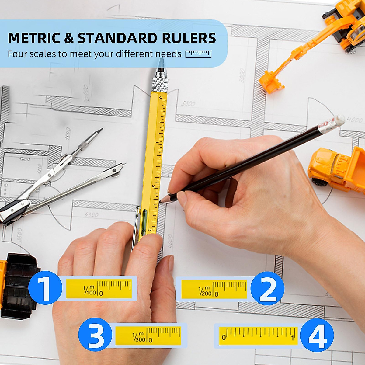 Multitool Pen Cool Gadgets Tools, Gifts for Men Dad Him Birthday Father's Day, Tactical Pen with Stylus, Level, Rulers, Screwdrivers, Boyfriend Husband Carpenter Gift Accessories(Yellow)