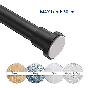 Eboatop Long Tension Shower Curtain Rod 62-105 inches - Adjustable Non-Slip Spring Tension Curtain Rod for Bathroom, Window, Doorway, Matte Black