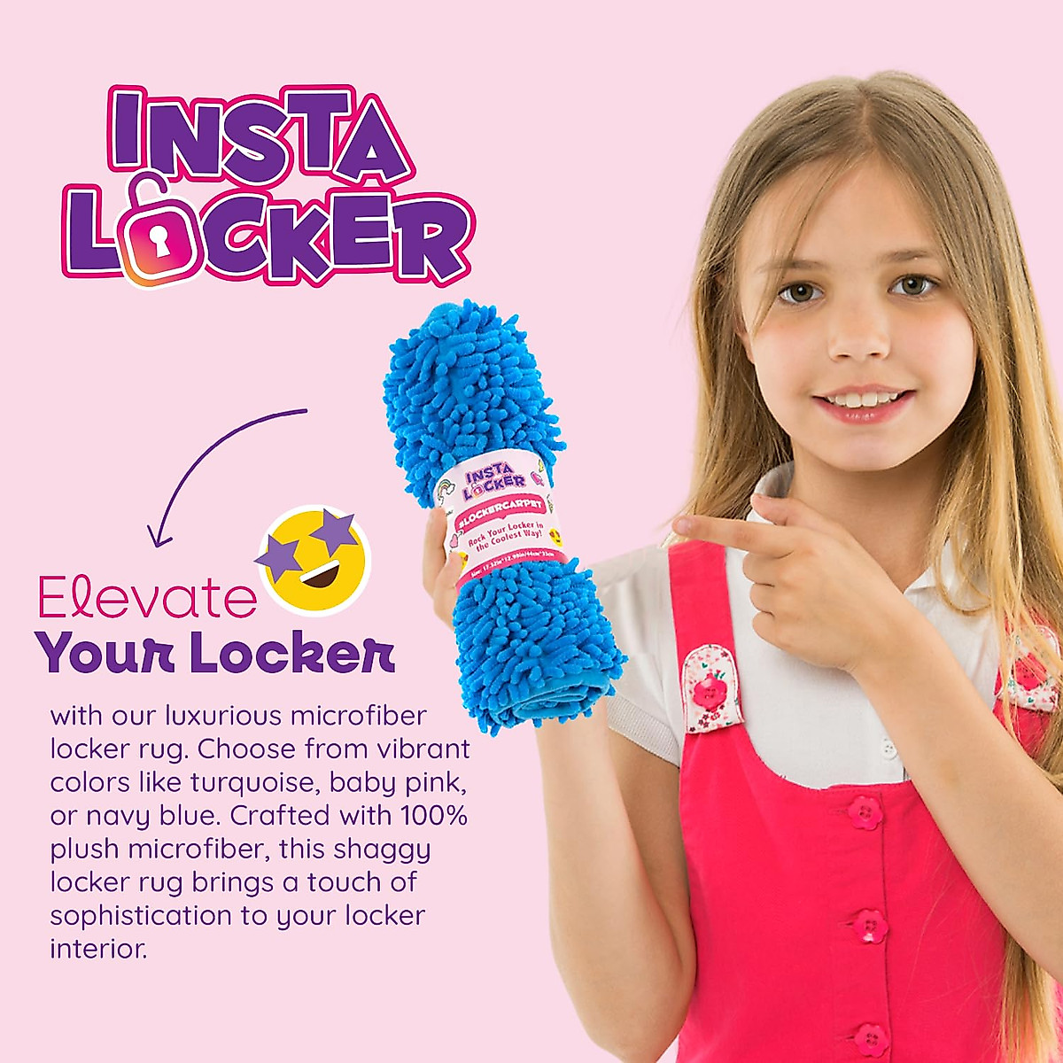 InstaLocker Locker Decorations Carpet - Locker Rugs for Girls - 100% Microfiber, Shaggy Style Locker Rugs - 11.5" x 17.5" Rectangle Locker Rug with Non Skid Backing - Top Locker Décor Accessories