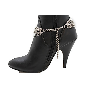 TFJ Women Western Fashion Jewelry Boot Chain Bracelet Silver Metal Shoe Multi Strands Classic Bling Charm