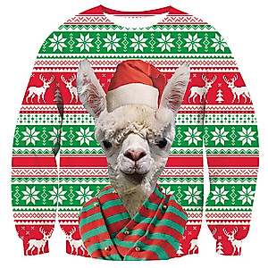 RAISEVERN Ugly Christmas Sweater for Men Women Funny Xmas Alpaca Scarf Sweatshirt Holiday Festive Long Sleeve Winter Llama Pullover Snowflake Top