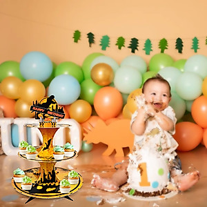 Dinosaur Cupcake Stand for Kids Boys Dinosaur Birthday Jurassic Party Baby Shower Decorations Supplies Favors 3 Tier Dino Cardboard Cupcake Stand for 24 Cupcakes