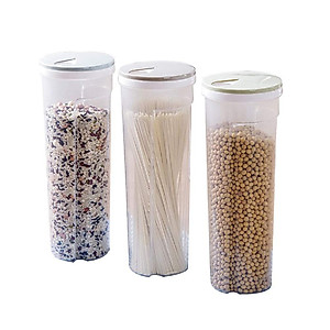 Luxshiny Flour Container 2 Pcs Spaghetti Pasta Storage Noodles Jar Rotating Transparent Grain Container Kitchen Cereal Crisper for Dry Food Oatmeal Rice (Light Blue) Spaghetti Noodles