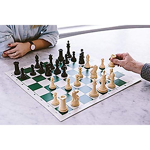 Portable Chess Set , Chess Set Large , Tournament Chess Set , 90% Plastic Filled Chess Pieces and Green Roll-up , Vinyl Chess Board Game (43x43cm)