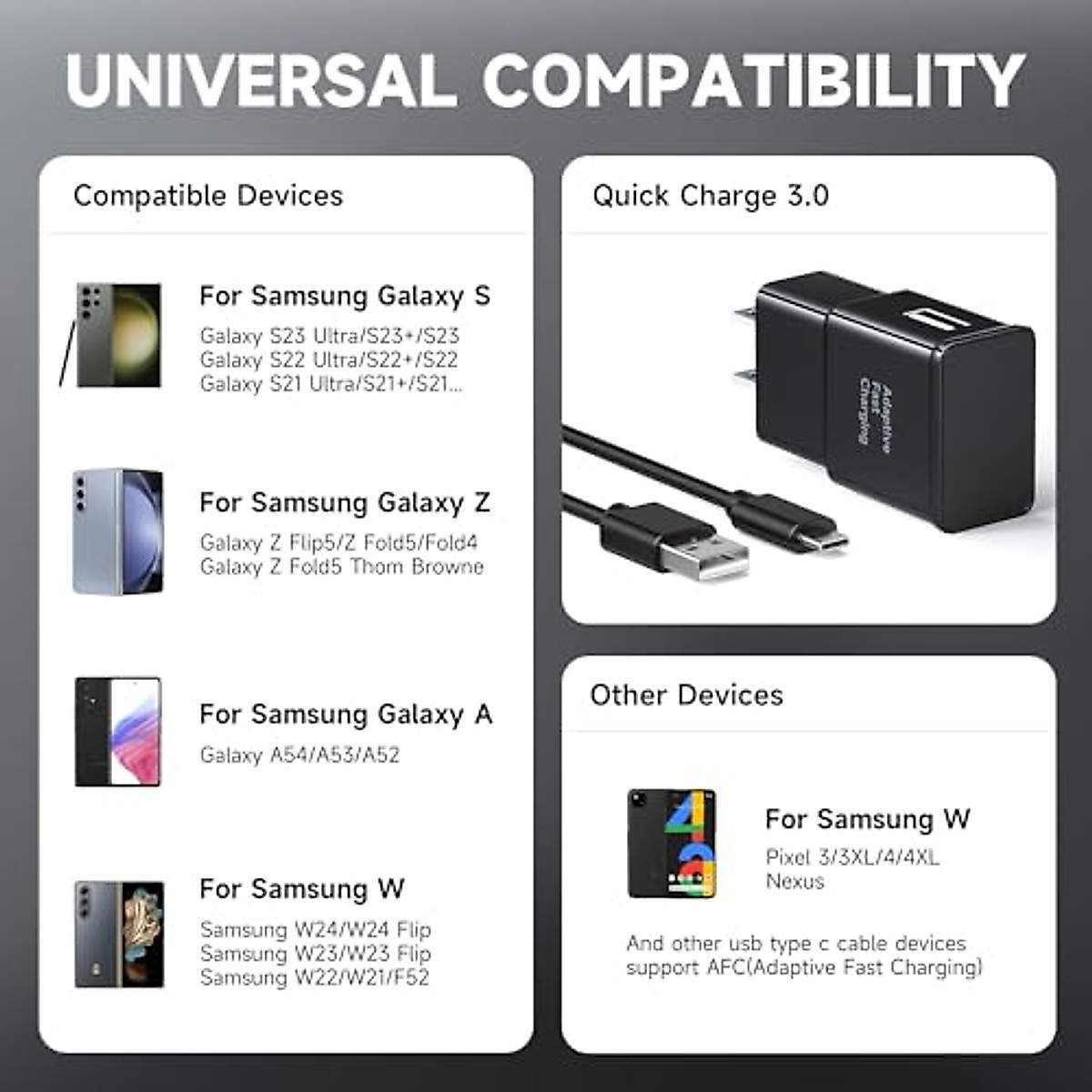 Type C Android Fast Charger Compatible Samsung Phone Charger Fast Charging Block with 4FT USB C Cable for Samsung Galaxy S10/S10e/S8/Note 10/Note 9/Note 8/S23/A32/A50/A51/A52/A53/A13,Pixle,Moto,LG