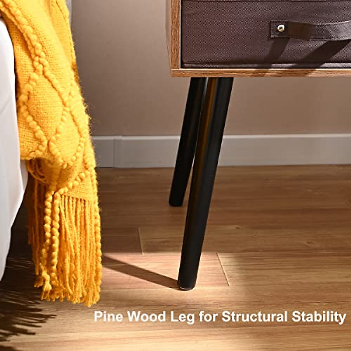 Iwell Nightstand Set of 2, Bedside Table with Drawer, Mid-Century Nightstand, End Table Side Table for Bedroom, Rustic Brown