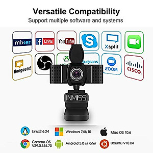 Full HD Webcam 1080P with Microphone Free Tripod Cover Slide - 120° Wide Angle Webcams Streaming USB Web Camera - Pro Computer Camera for Video Calling, Recording, Conferencing, Skype, OBS, PC Laptop