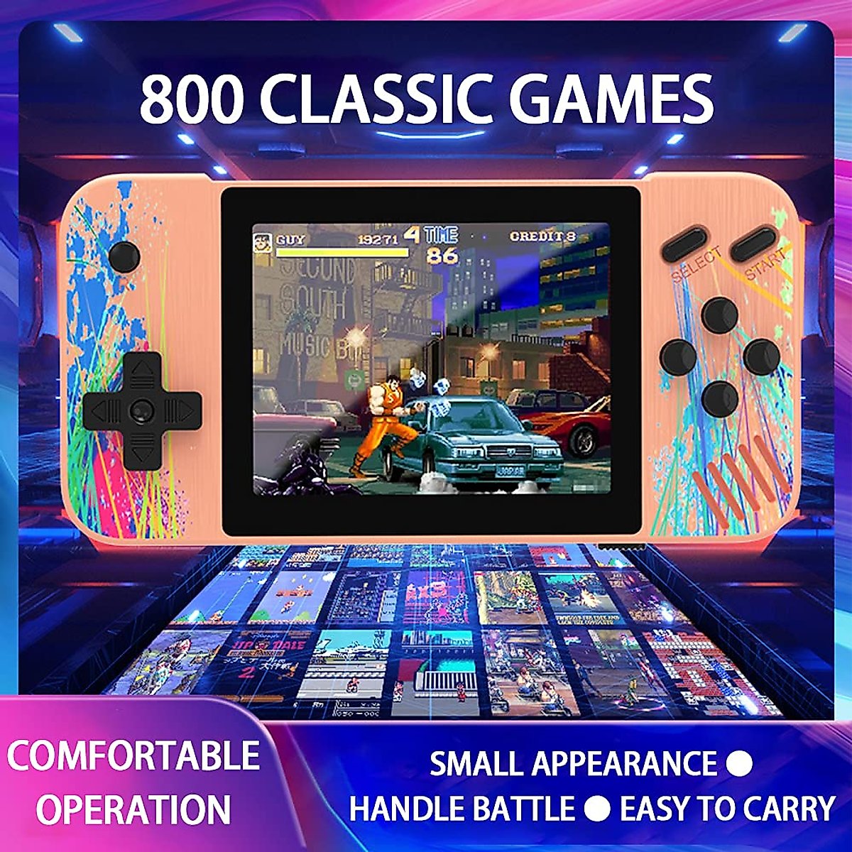 Handheld Game Console, Retro Game Console Built-in 800+ Classic Games, 3.5-inch Portable Game Console, AV Output Video Game Console Screen HD Screen Hand Held Games Gifts for Kids and Adults (Pink)