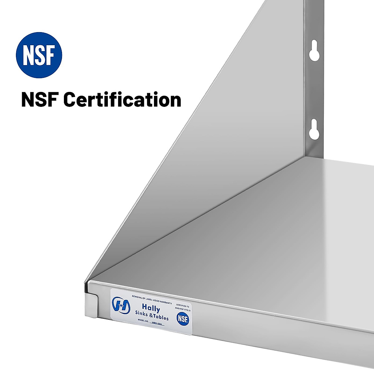 Hally Stainless Steel Microwave Shelf 24"x24" 200 lb, NSF Commercial Heavy Duty Metal Appliance Wall Mount Floating Shelving for Restaurant, Kitchen, Bar, Home and Hotel