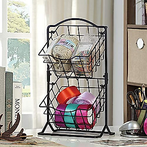 SunnyPoint 2-Tier Metal Mini Countertop Fruit Storage Basket, Antique Black