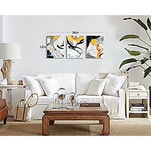 Abstract Wall Art Canvas 3 Piece Pictures for Living Room Wall Decoration Framed Yellow Black and Grey Art Wall Decor for Bedroom Bathroom Decor teal Modern Wall Prints Home Decorations