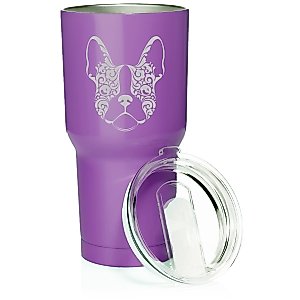 Smooth Body Tumbler Stainless Steel Vacuum Insulated Travel Mug Cup Gift French Bulldog Floral (Purple, 30 oz)