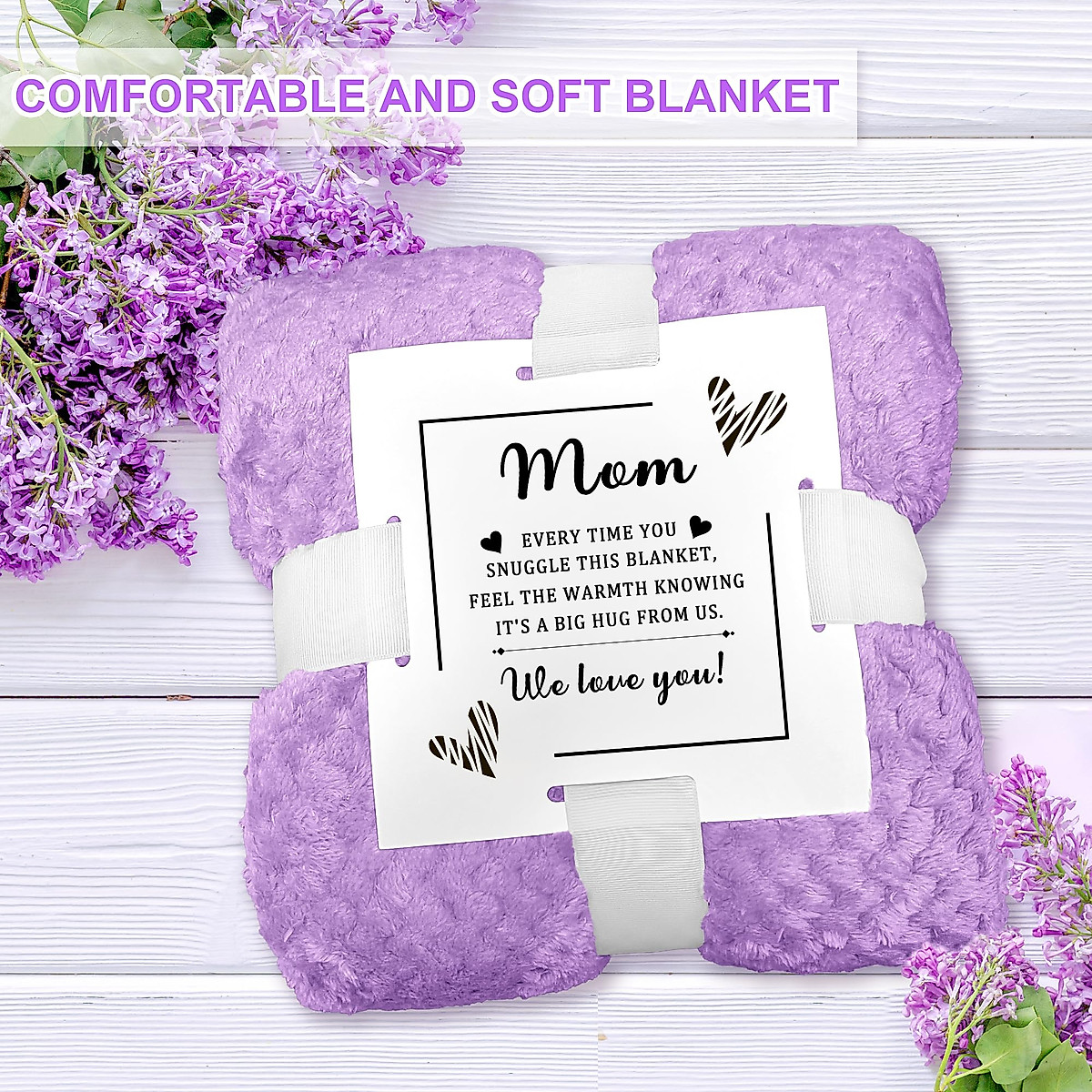 Gifts for Mom, Mothers Day Mom Gifts from Daughters Lavender Relaxing Gift Basket with Luxury Flannel Blanket Care Package, Unique Self Care Get Well Soon Gift, Birthday Gift for Women