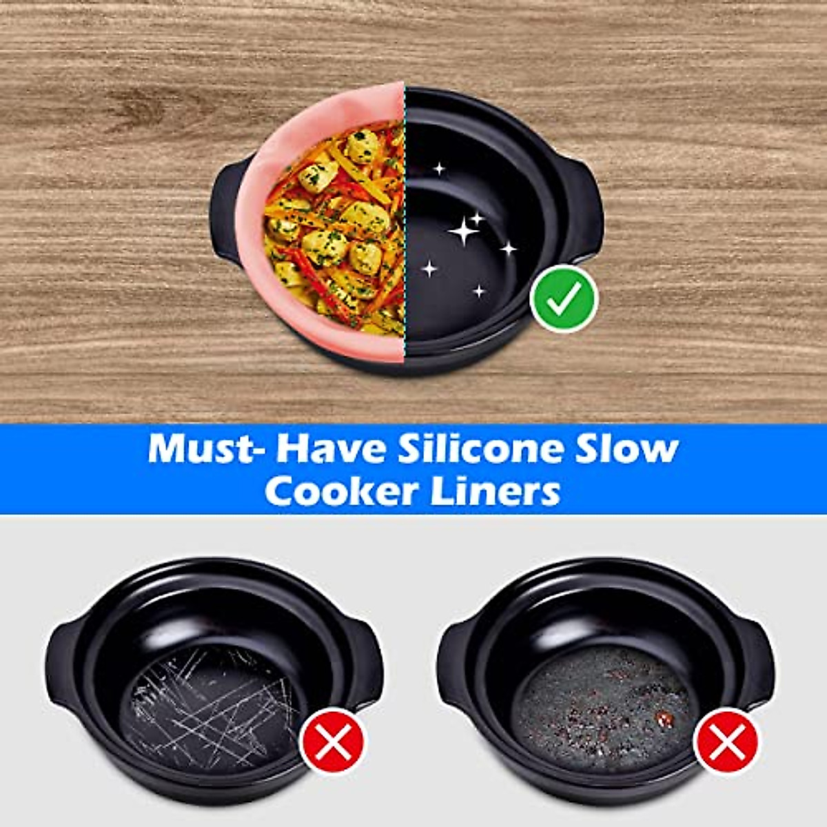 2 Pack Slow Cooker Liners - Reusable Crock pot Divider, Safe Silicone Cooking Bags Fit 7-8 Quarts Oval or Round Pot (Fit 7-8 Quarts Grey+Pink)