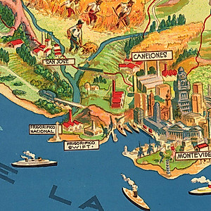 Map of Uruguay, South America circa 1936 - Oriental Republic of Uruguay - measures 24 inches x 24 inches (610mm x 610mm)