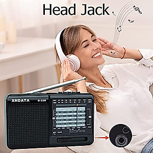 XHDATA D-328 Shortwave AM FM DSP Portable Small Multi Band Radio Stereo MP3 Player with Rechargeable Battery Earphone Jack Portable Multimedia Speaker with USB Micro SD Card Jack (Black)