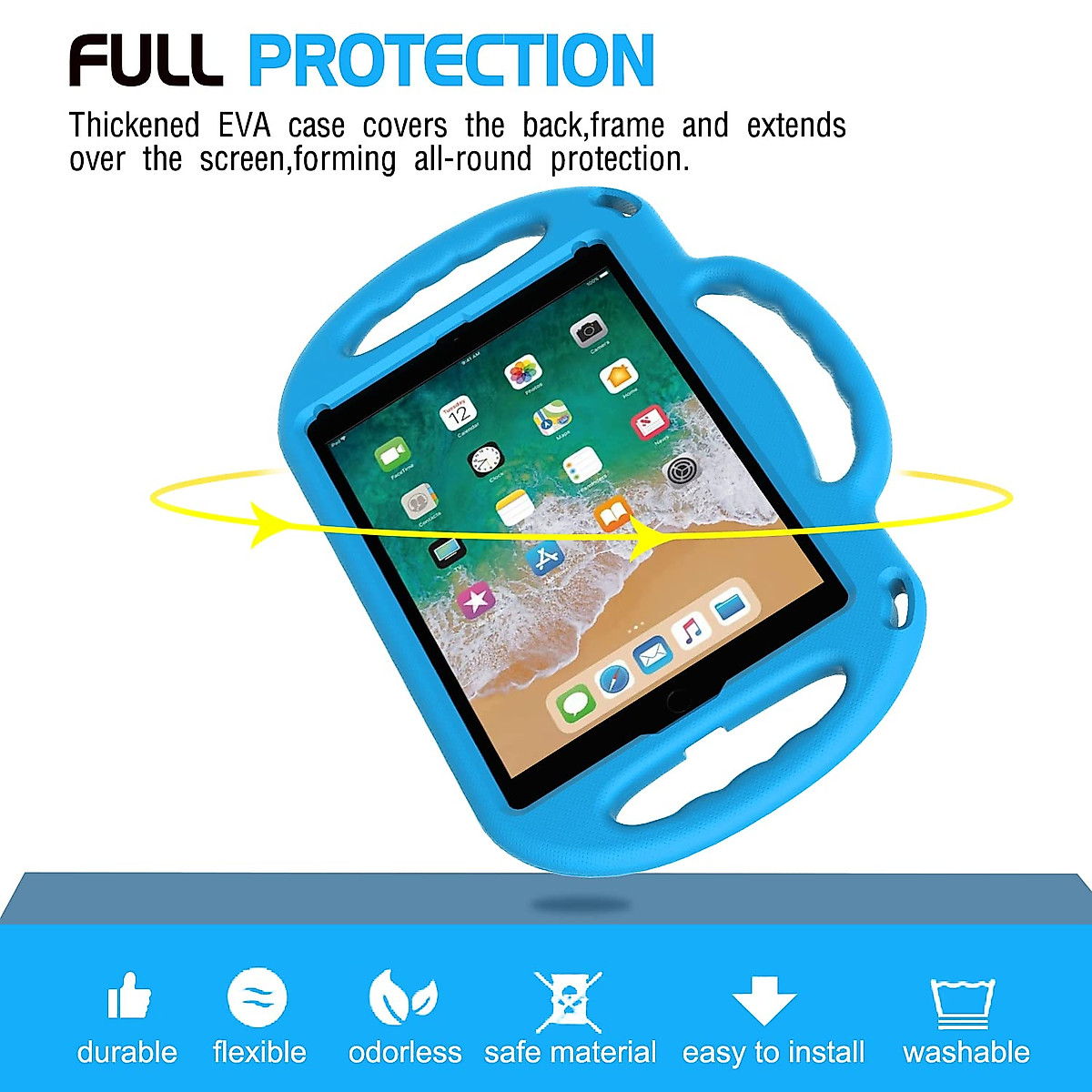 AVAWO Kids Case for 9.7" iPad 6th Generation Kids Case, iPad 5th Generation Case, iPad Air 2 Case - with Shoulder Strap, Shockproof Handle Stand Cover for iPad 9.7" 2017(5th Gen) 2018 (6th Gen)-Blue